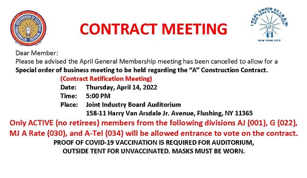 “A” Construction Contract Ratification Meeting | Local Union No. 3 IBEW